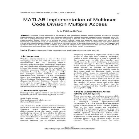 Matlab Implementation Of Multiuser Code Division Multiple Access Pdf