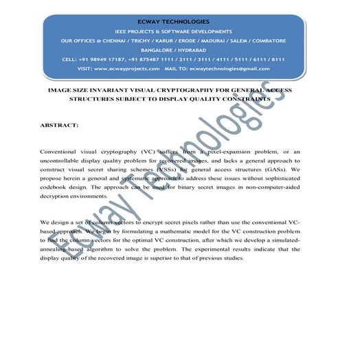 Matlab Image Size Invariant Visual Cryptography For General Access Structures Subject To Display