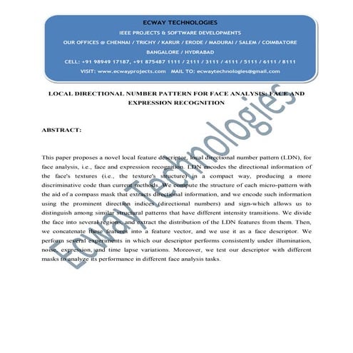 Matlab local directional number pattern for face analysis face and expression recognition | PDF