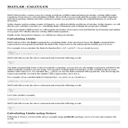 Matlab calculus | PDF