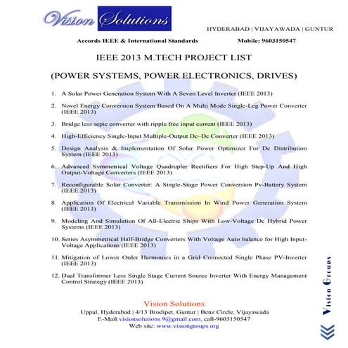 IEEE 2013 MATLAB EEE PROJECT LIST | PDF