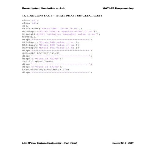 Power Systems Engineering - Matlab programs for Power system Simulation Lab - ME - PSE ...