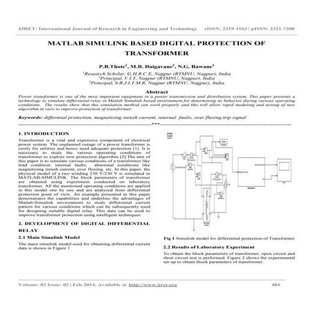 Matlab simulink based digital protection of | PDF