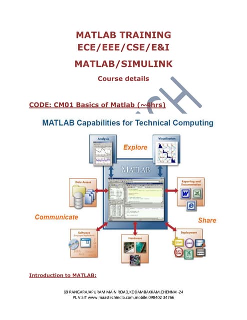 MATLAB TRAINING-MATLAB COURSE-ENGINEERING STUDENTS-ECE/EEE | PDF