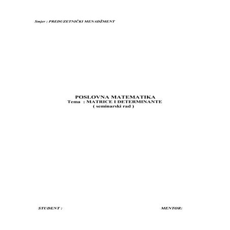 Matrice i determinante poslovna matematika | DOC