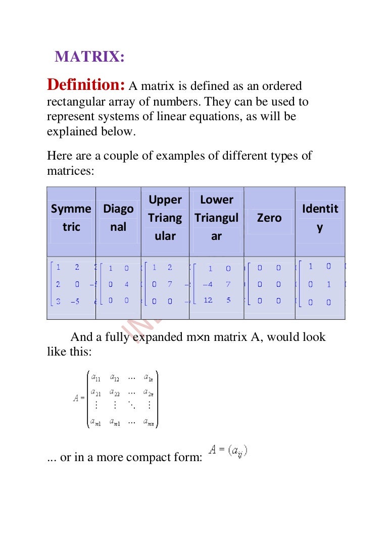 Matrices Determinants Matrices Determinants