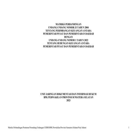 Matriks Perbandingan UU No. 33 Tahun 2004 & UU No. 1 Tahun 2022 | PDF