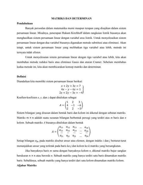 Perhitungan determinan secara aljabar dan matriks | PPT