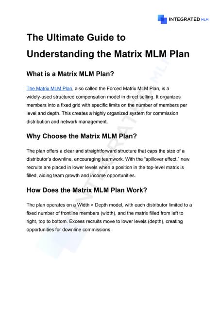 Matrix MLM Plan software ARM MLM | PDF