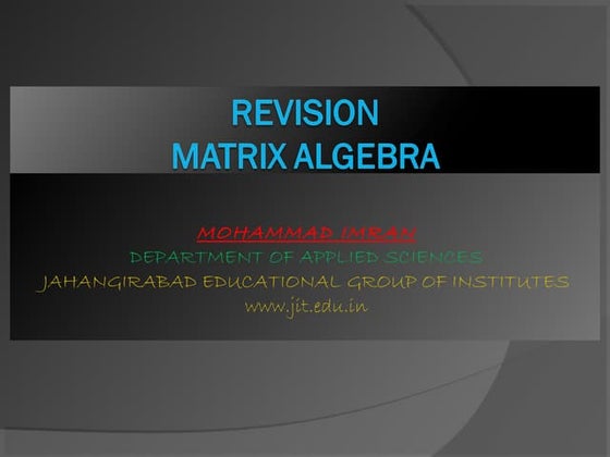 Matrices And Application Of Matrices | PPT