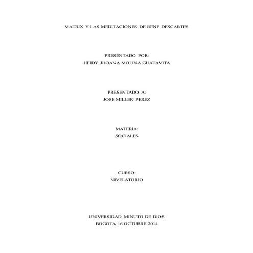Matrix y las meditaciones de rene descartes FILOSOFIA | DOCX