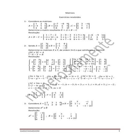 Matrizes - Exercícios Resolvidos | PDF