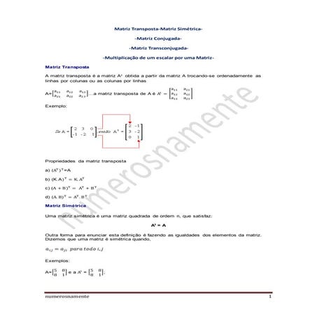 Matriz transposta, Matriz Simétrica, Matriz Conjugada | PDF