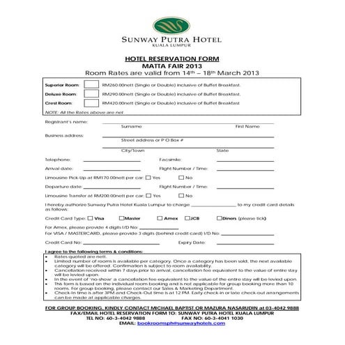 HOTEL RESERVATION FORM: MATTA FAIR 14-18 March 2013 (Sunway Putra Hotel ...