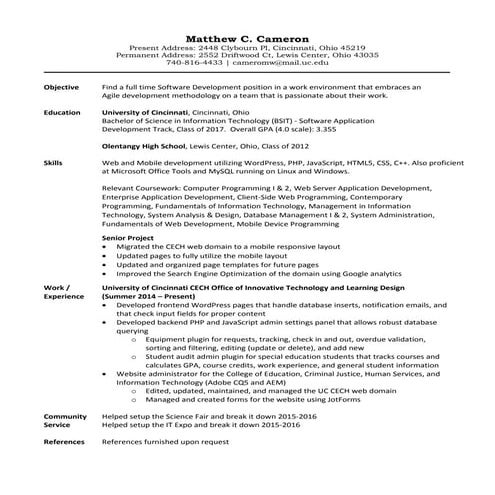 Matt Cameron Resume | PDF
