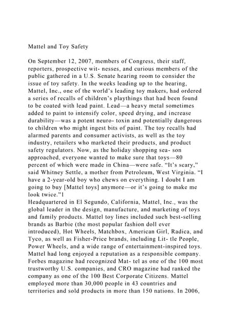 Business ethics assignment- MATTEL INC. | PPT