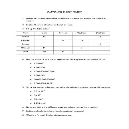 Matter and energy review | PDF