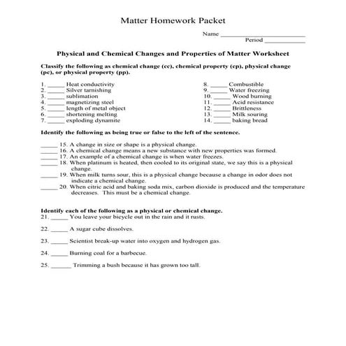 Matter homework packet | DOC