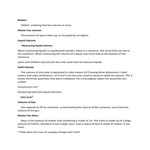 Matter, Mass, & Volume | PPT