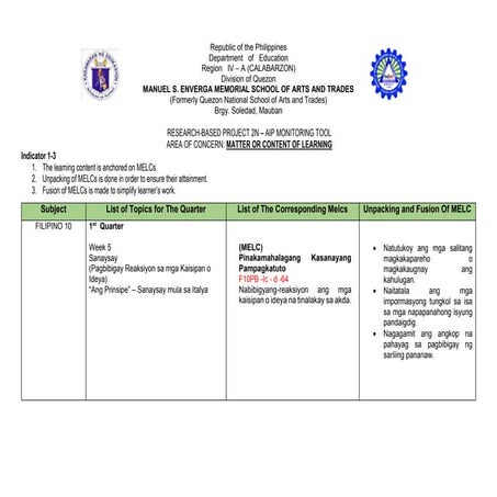 MATTER UNPACKING OF MOST ESSENTIAL LEARNING COMPETENCIES | DOCX