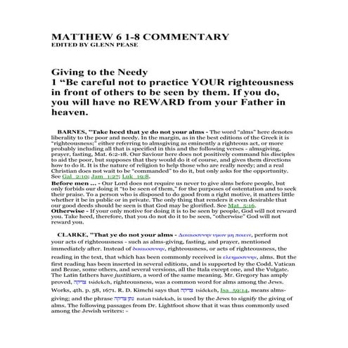 Matthew 6 1 8 commentary | PDF | Christianity | Religion & Spirituality