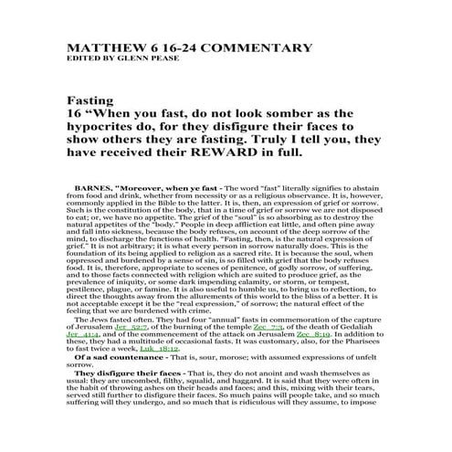 Matthew 6 16 24 commentary | PDF