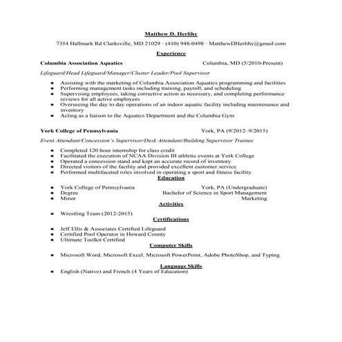 Matthew Herlihy Professional Resume | PDF | Education