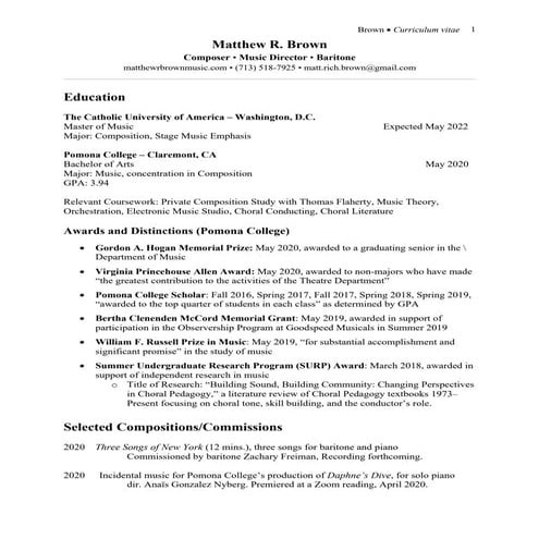 Matthew R. Brown CV [as of 5:19:20] | PDF