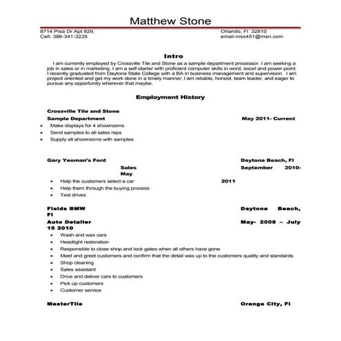Matt resume 2013 | DOC