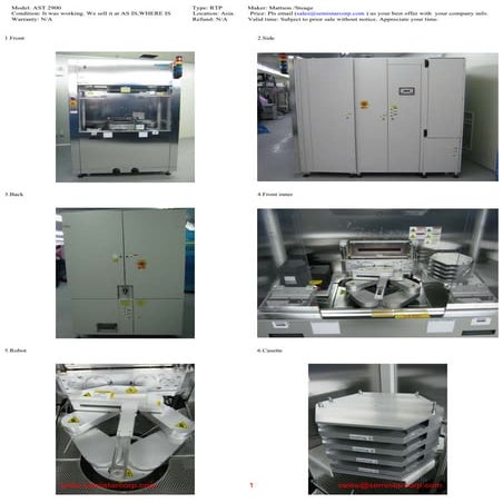 Mattson AST 2900 RTP 8 inch Rapid Thermal Processing Equipment | PDF