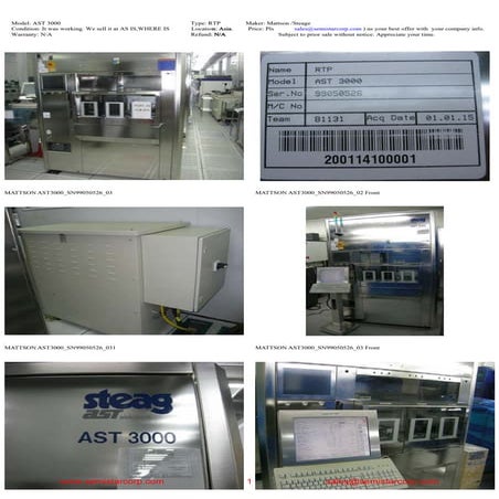 Mattson AST 3000 RTP 8 inch Rapid Thermal Processing Equipment | PDF