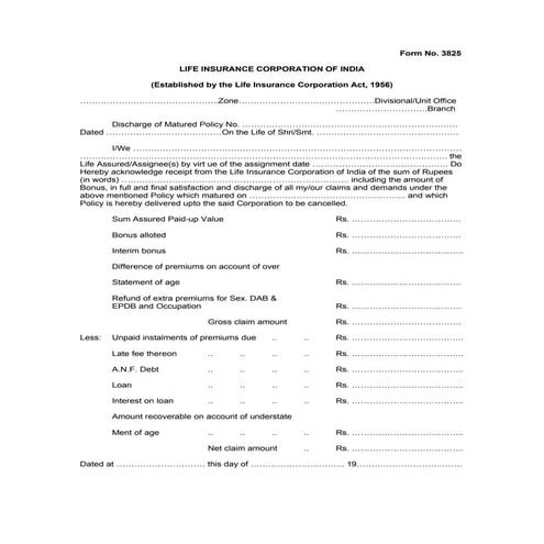 Maturity claim form no. 3825 | PDF