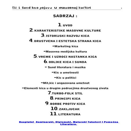 Maturski rad iz socioligije kic i sund kao pojava u masovnoj kulturi | DOC