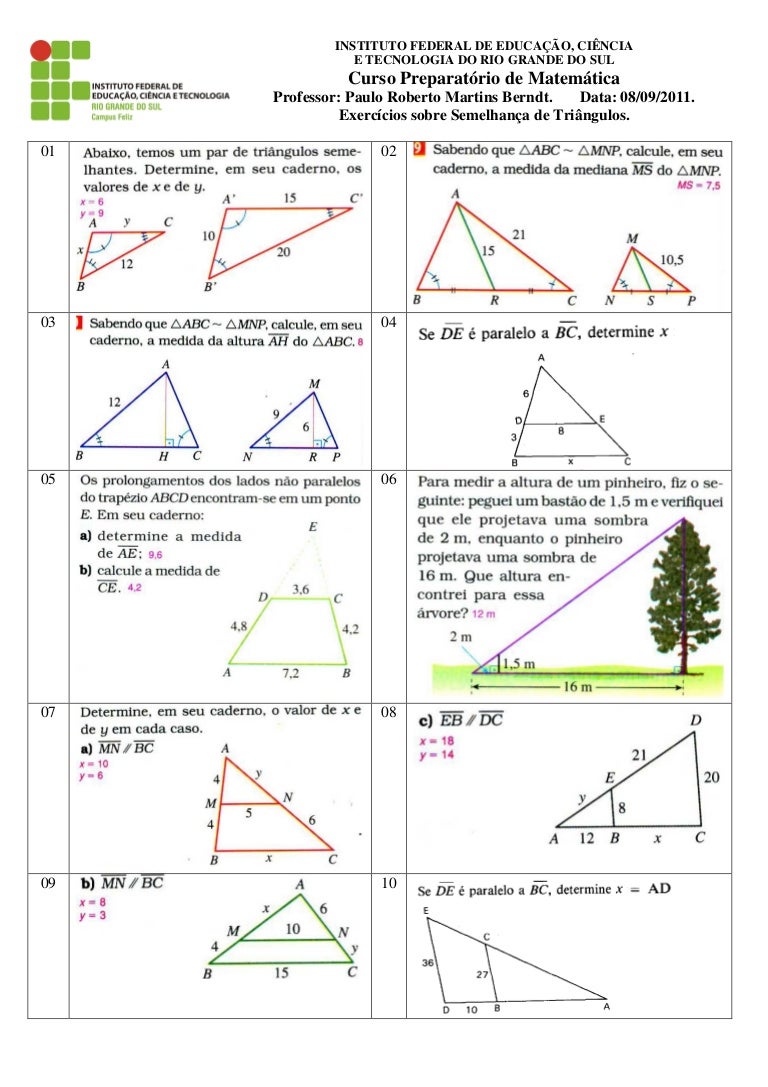 Mat Utfrs 18 Semelhanca De Triangulos Exercicios