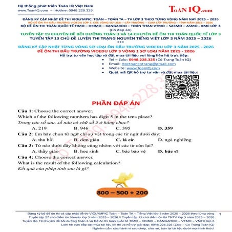 VIOLYMPIC TOÁN LỚP 5 NĂM 2025 - 2026 TỪ VÒNG 1 ĐẾN VÒNG 10 | PDF