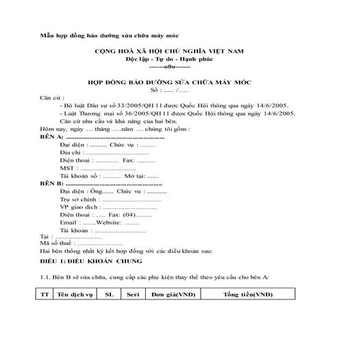 Mau hop-dong-bao-duong-sua-chua-may-moc | PDF