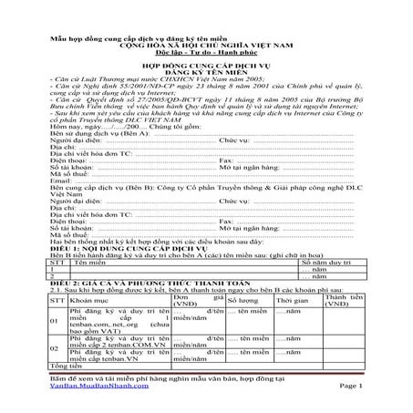 Mẫu hợp đồng cung cấp dịch vụ đăng ký tên miền | PDF