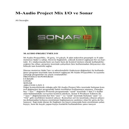 M-Audio Project Mix IO ve Sonar | PDF
