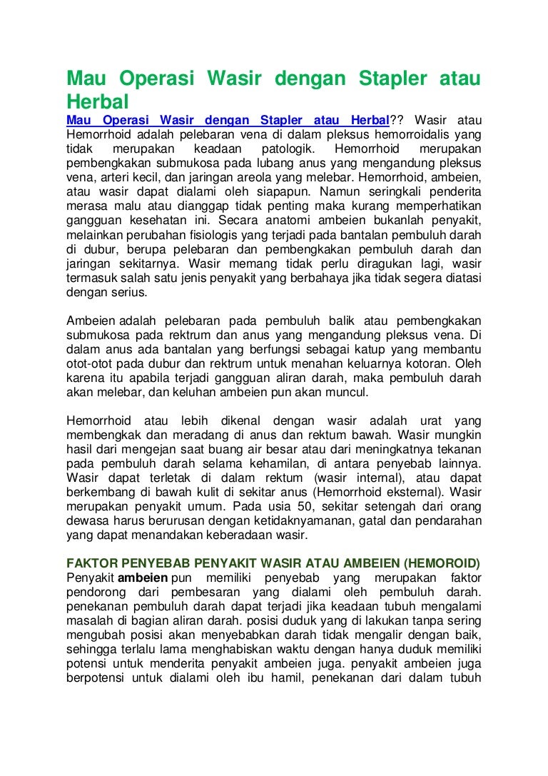 Mau operasi wasir dengan stapler atau herbal