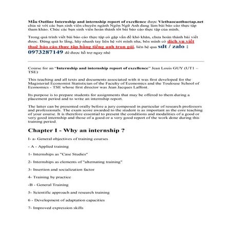 Mẫu Outline Internship and internship report of excellence | PDF