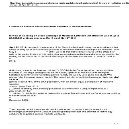 Mauritius Lottery IPO | PDF