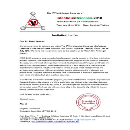 Mauro luisetto invitation letter wcid-2018 | PDF