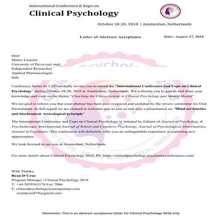 Mauro luisetto letter of abstract acceptance int. conference and expo ...