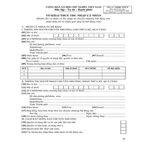 Mau so 11 kk tncn_to khai thue tncn | PDF