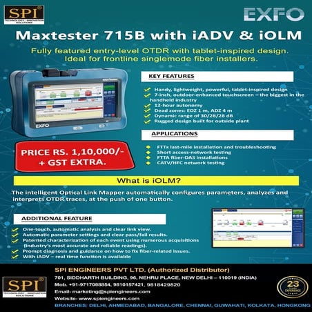 EXFO Max 715B OTDR with iOLM (iADV) | Optical Fiber Cable Testing | PDF