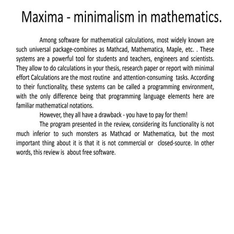 Maxima - minimalism in mathematics | PDF