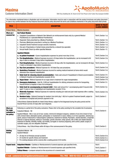 Apollo Munich Optima Restore Brochure | PDF | Health Insurance | Insurance