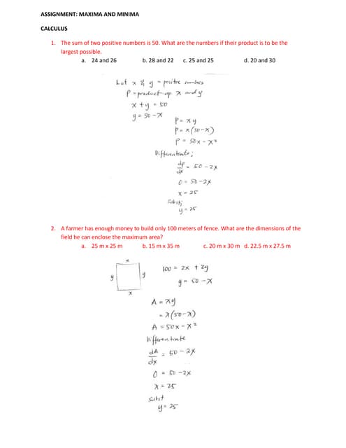 Practicle application of maxima and minima | PDF