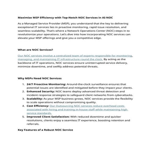MSP NOC Services That Optimise IT Resource Allocation | PDF