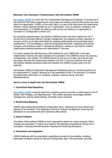 CI Lifecycle in ServiceNow CMDB_ A Comprehensive Guide.pdf | Databases | Computer Software and ...